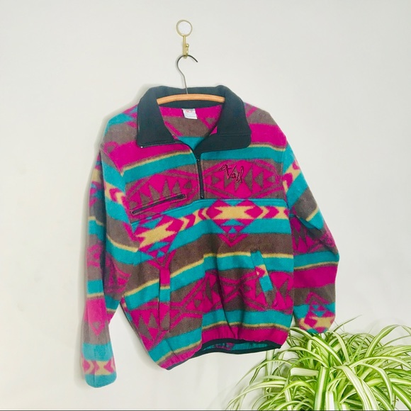 Vintage | Sweaters | Vtg Retro 9s Aztec Tribal Vail Fleece Pullover ...